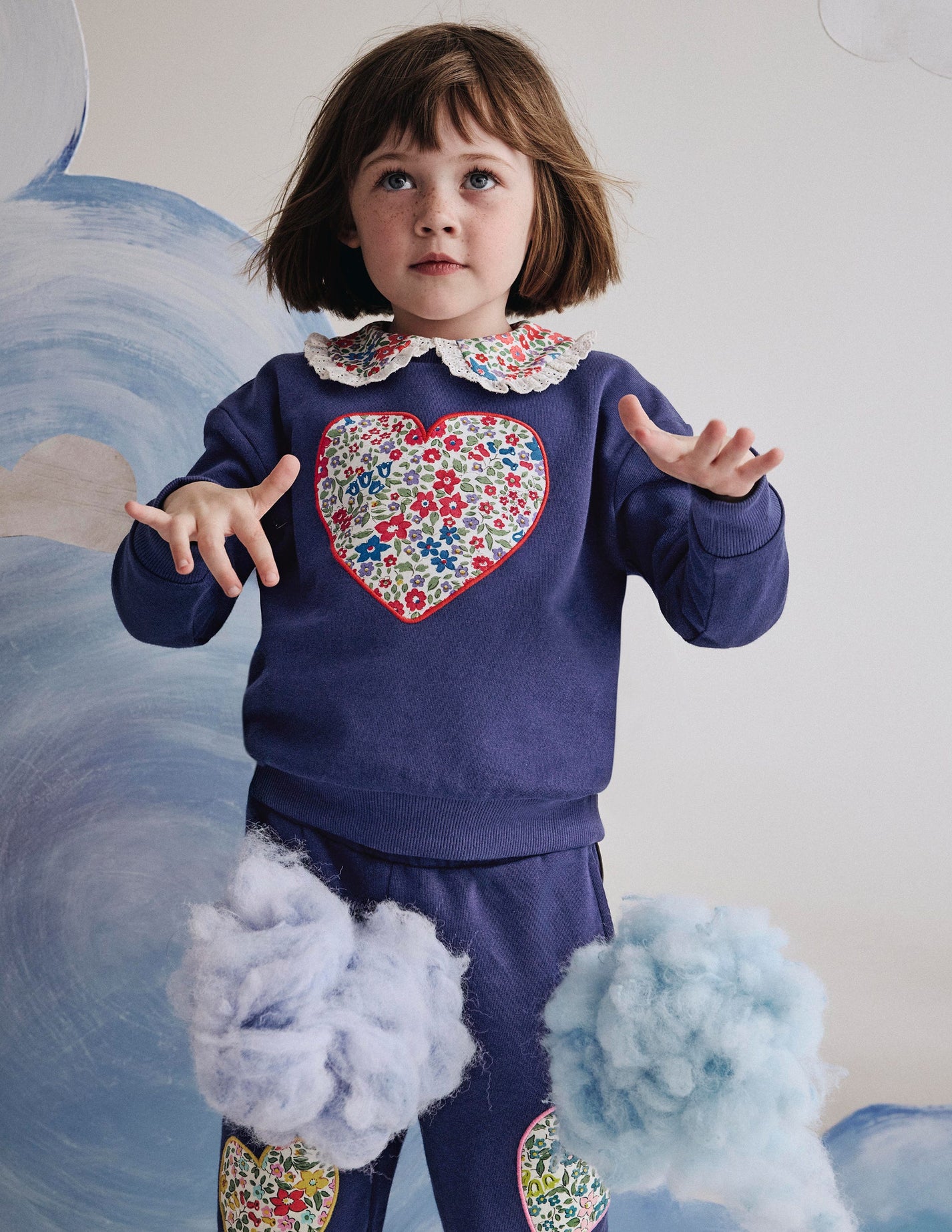 Bobbie Appliqué Sweatshirt-Starboard Blue Hearts | Boden EU