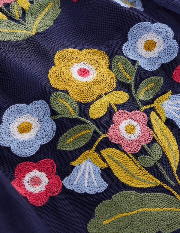 Embroidered Tulle Dress-College Navy | Boden EU