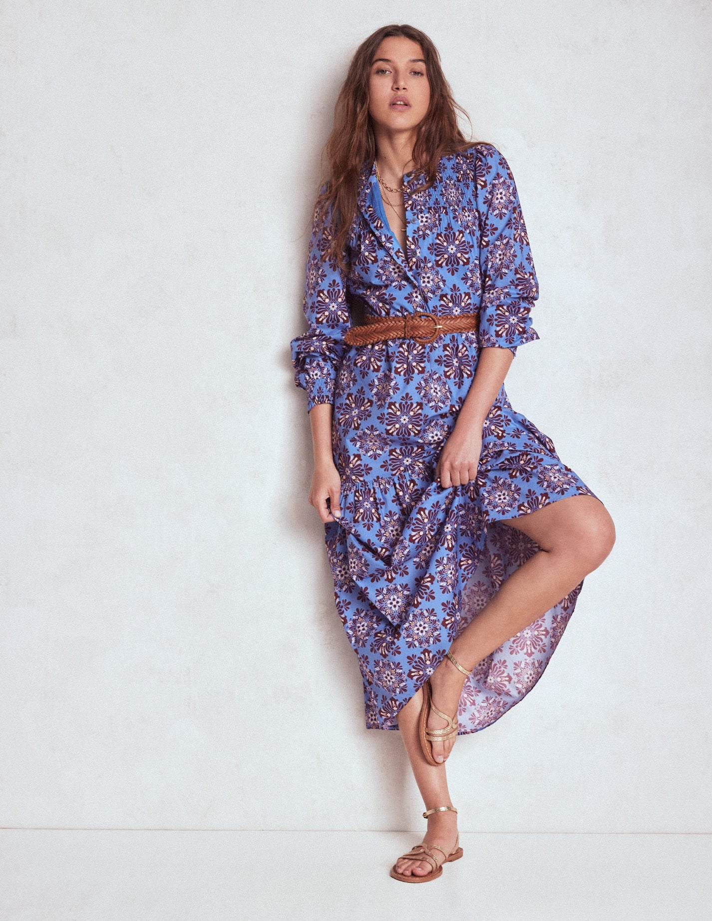 Cecily Cotton Midi Dress-Soft Blue, Bloom Mosaic | Boden EU