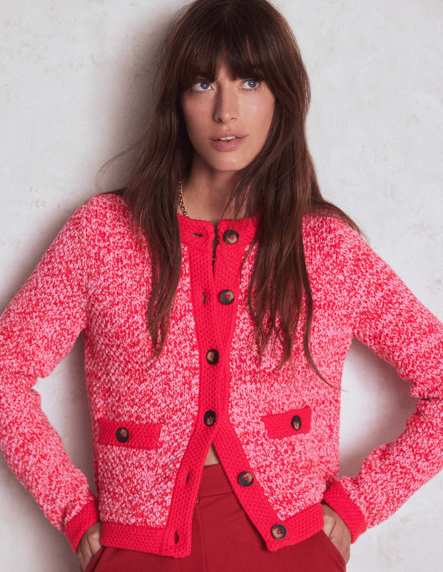 Libby Knitted Jacket-Pink Ribbon/ Poppy Red | Boden EU
