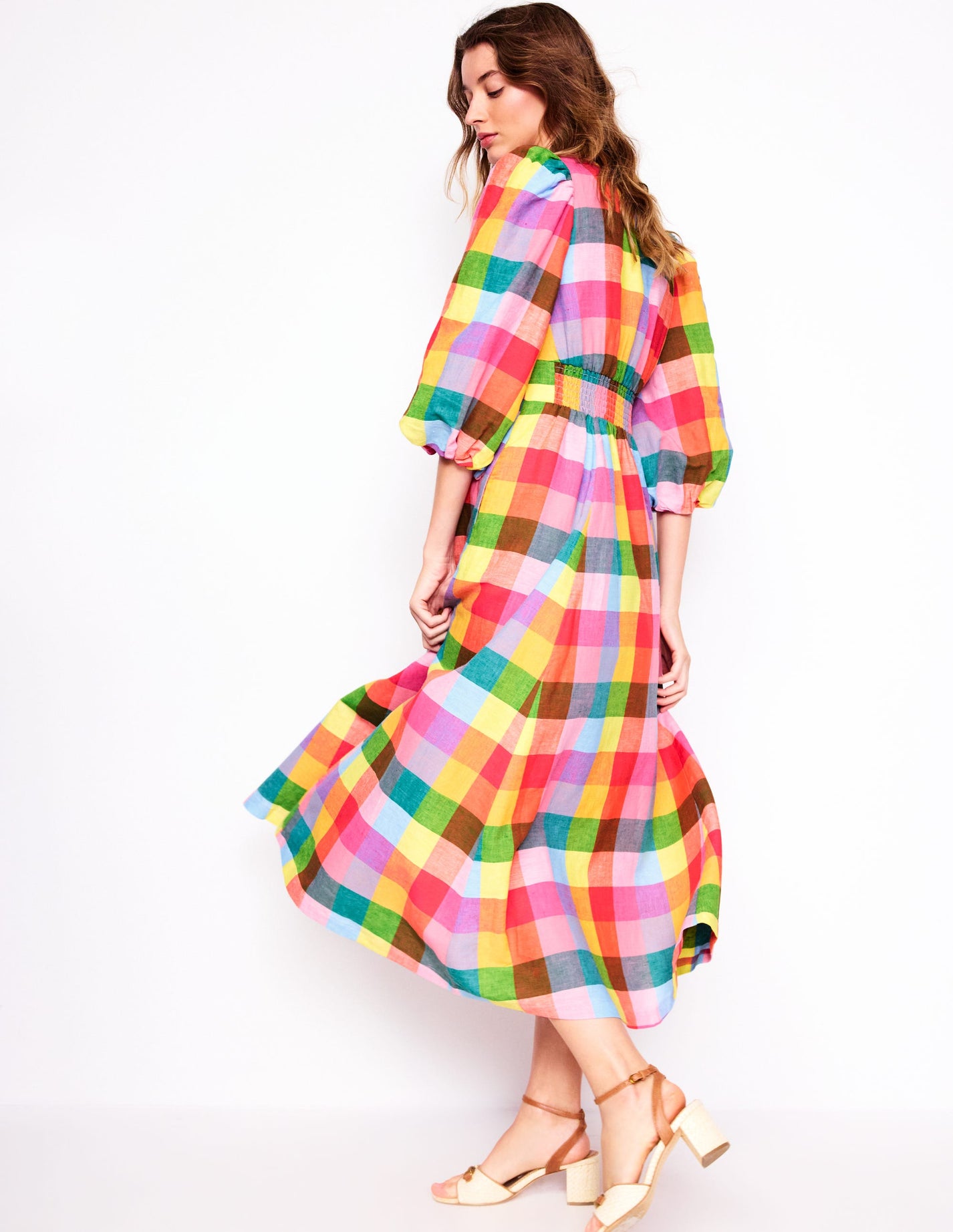 Lola Blouson Maxi Dress-Rainbow Multigingham | Boden EU