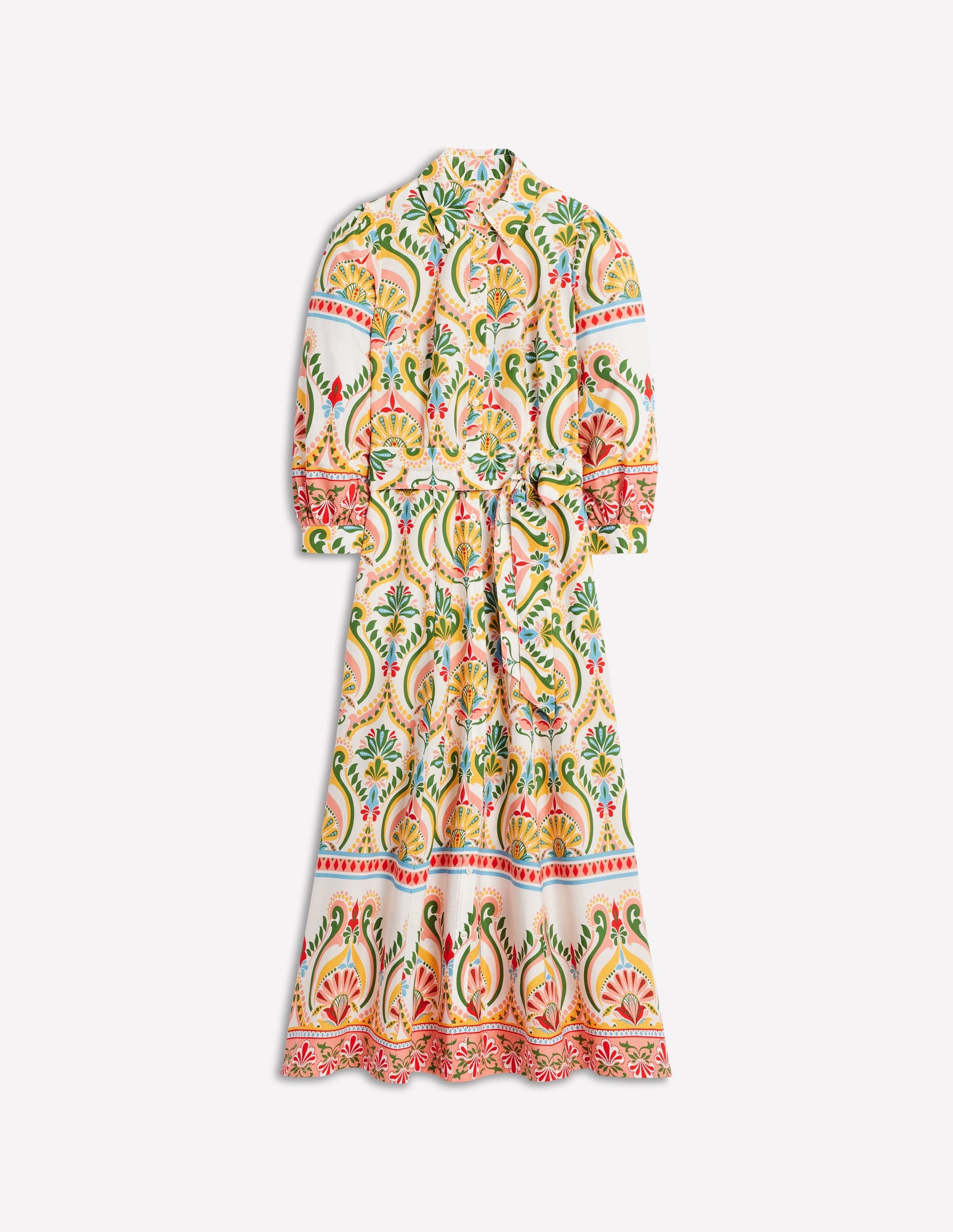 Clara Hemdblusenkleid aus Baumwolle-Bunt, Blumenmuster mit Ornamenten ...