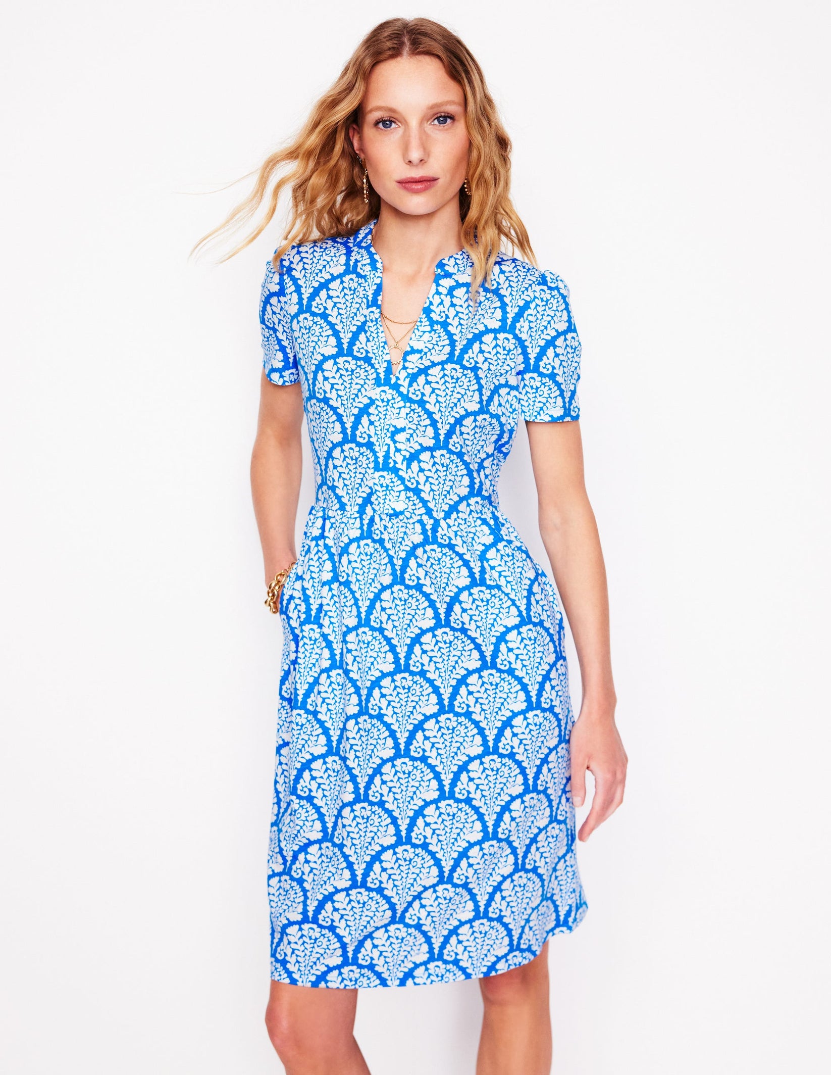 Naomi Short Sleeve Dress - Cerulean Blue, Blossomy | Boden EU
