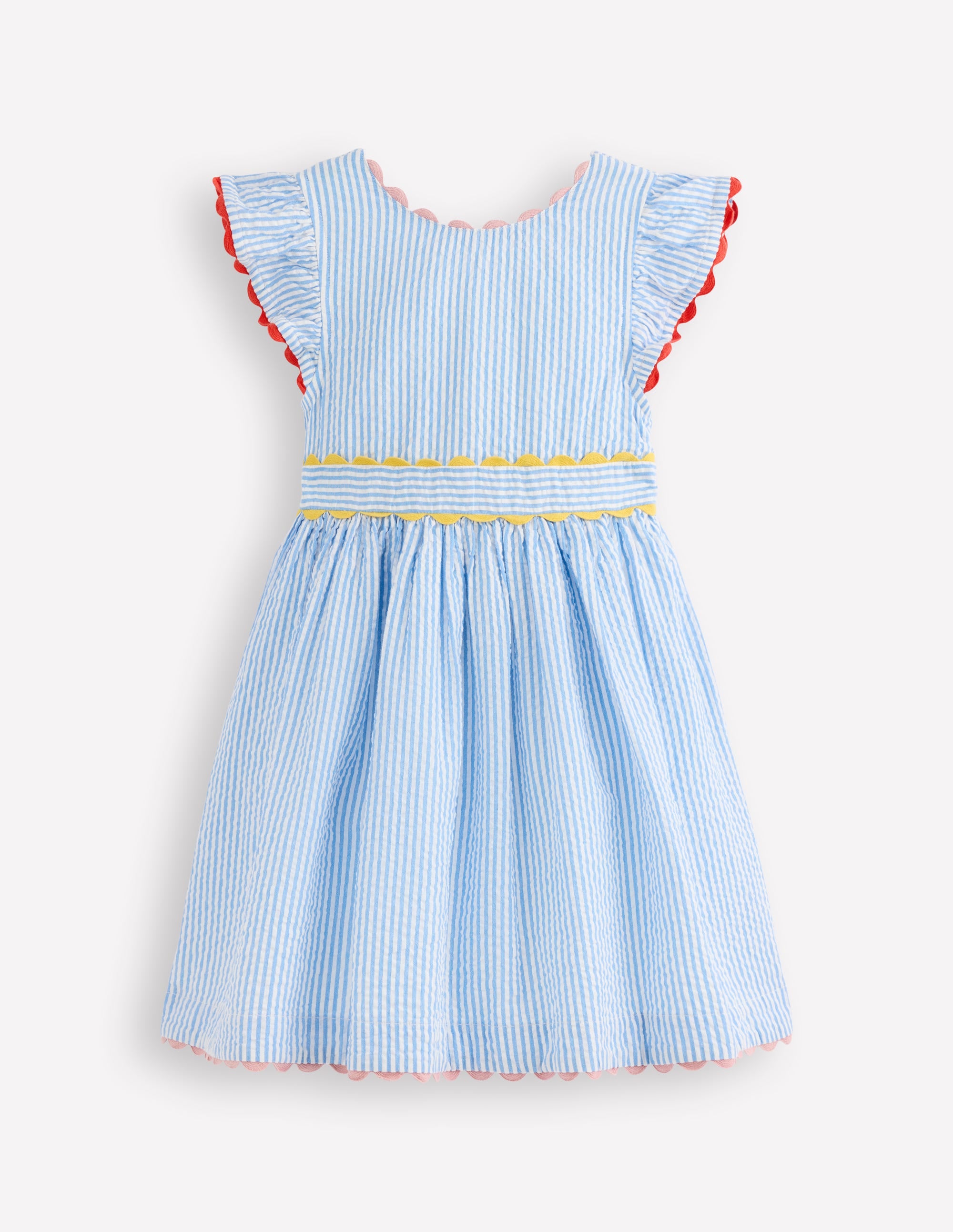 Ric Rac Trim Flutter Dress-Sapphire Blue Stripe | Boden EU