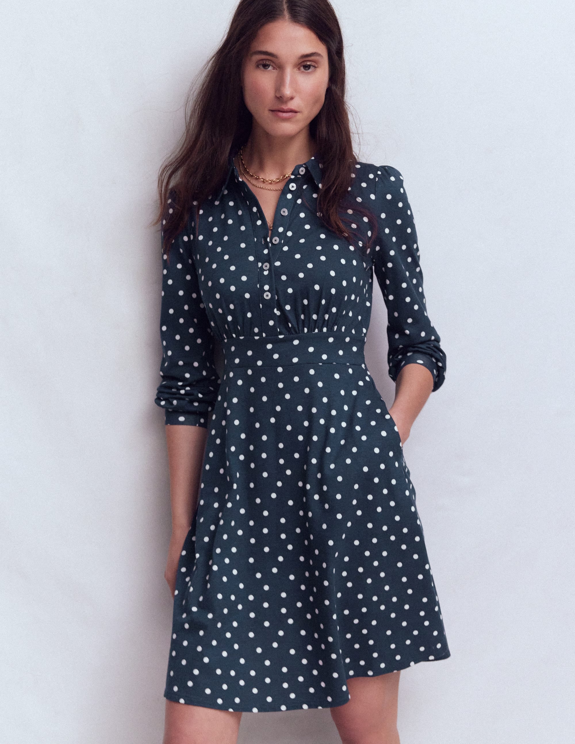 Orla Kurzes Jersey-Hemdblusenkleid-Französisches Marineblau, Gemalte T ...