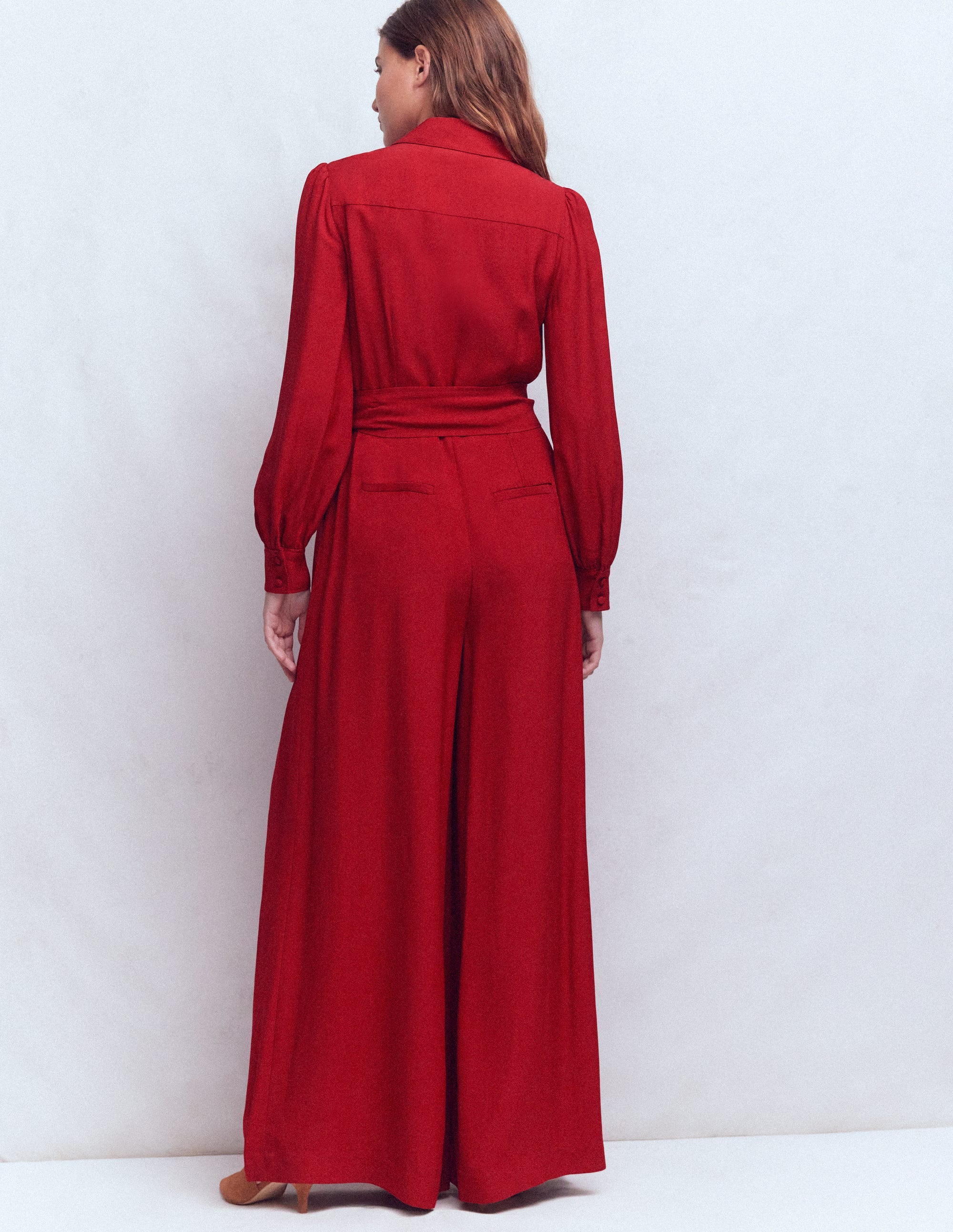 Button Up Palazzo Jumpsuit-Crimson Red | Boden EU